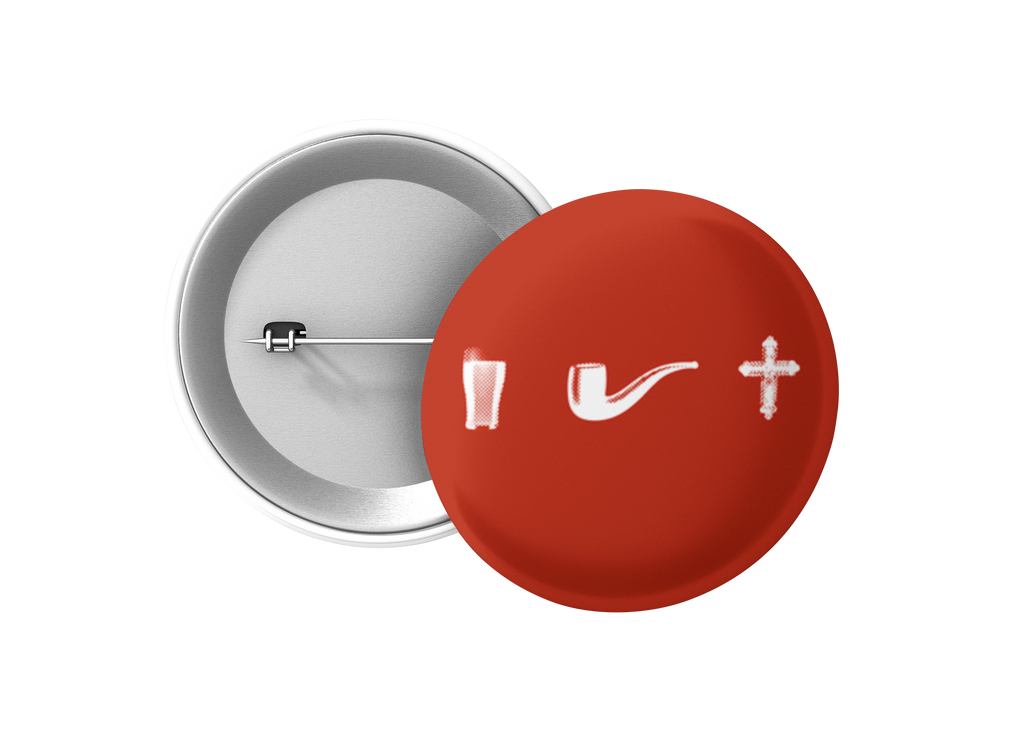 Pint, Pipe, Cross - GK Chesterton button| MONKROCK | Get into the habit! | Catholic Gifts: T ...